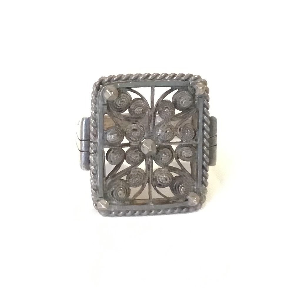 Antique .835 Silver Rectangle Filigree Openwork Ring … - Gem